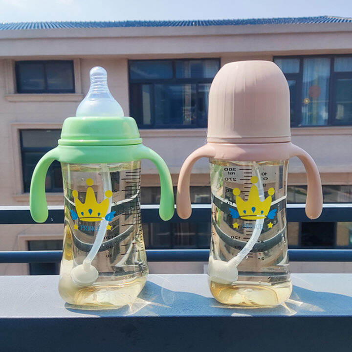 ขวดนมคอกว้างพร้อมจุก ขวดนมดูดูเลิฟ มีที่จับพร้อมหลอดดูด วัสดุPPSU 300ML(10Oz) | Lazada.co.th
