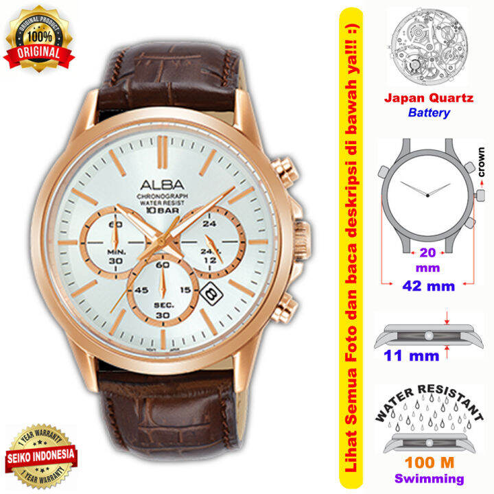Alba Quartz AT3B94X1 Chronograph Rose Gold Silver Dial - Jam Tangan ...