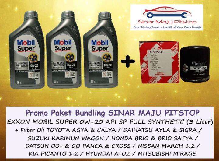 Paket Bundling Oli EXXON MOBIL SUPER 0W-20 API SP Original 3 Liter ...