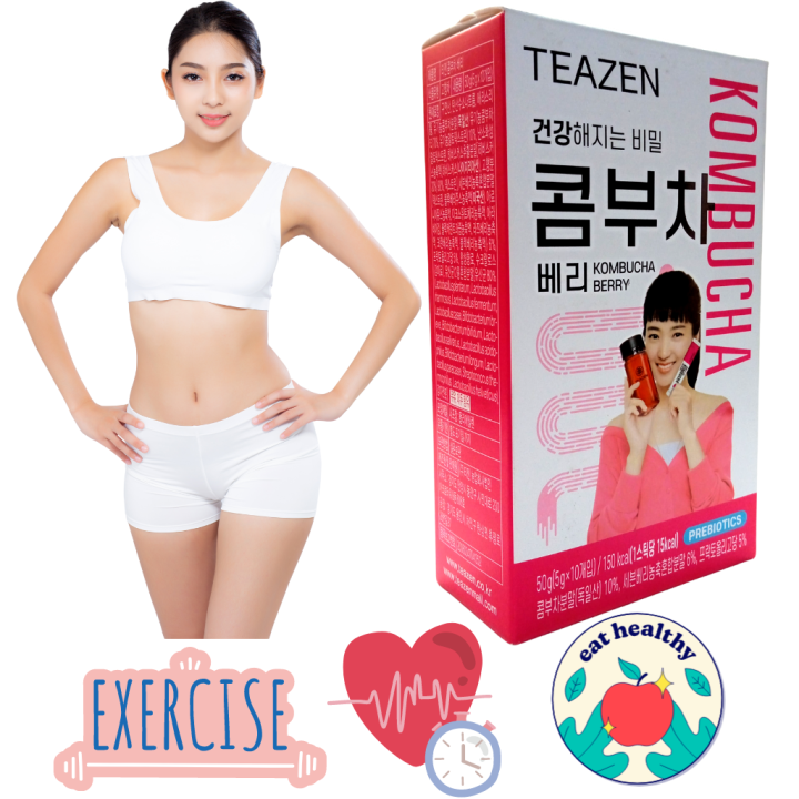 Teazen New Kombucha Berry Tea 5g *10 sticks, Zero Sugar, Sparkling Fermented Powdered Mix ...