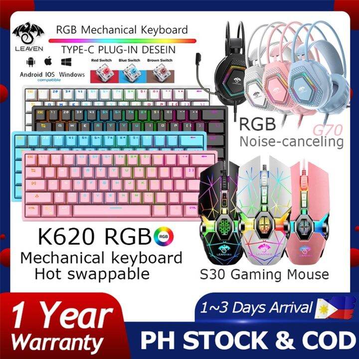 Leaven Mechanical RGB Keyboard K620 61Key wired RGB Gaming PC computer ...
