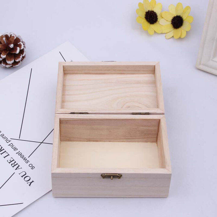 3 Size Wooden Box With Hinged Lid - Wood Storage Box With Lid ...