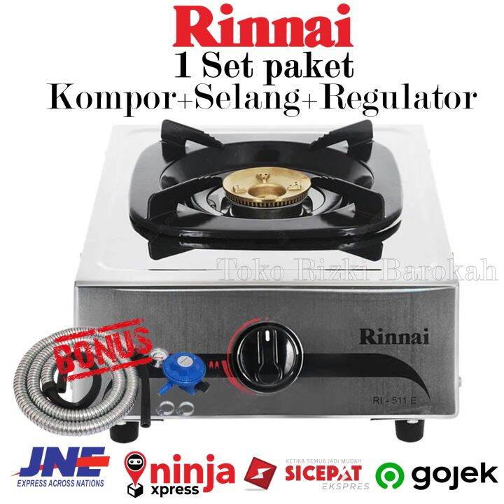 Kompor Gas 1 Tungku Rinnai RI-511E Bonus Selang Gas+Regulator Meter ...