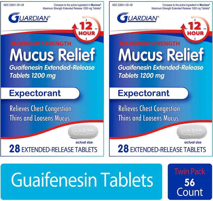 Guardian Mucus ER 12 Hour Extended Release Guaifenesin, 1200mg Maximum ...