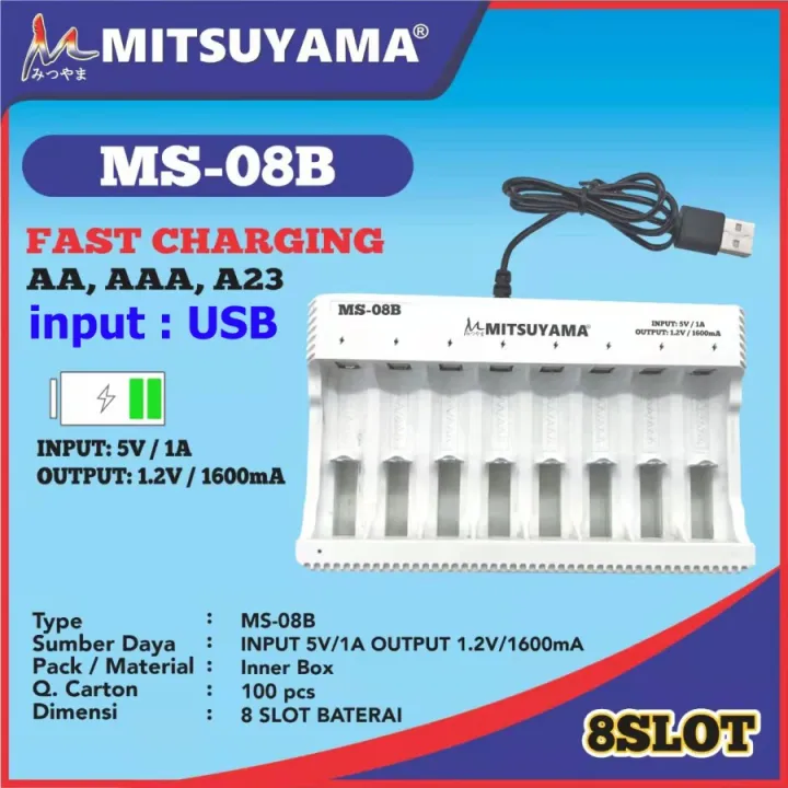Alat Cas Charger Baterai AA AAA A23 8 Slot Colokan USB Mitsuyama MS-08B ...
