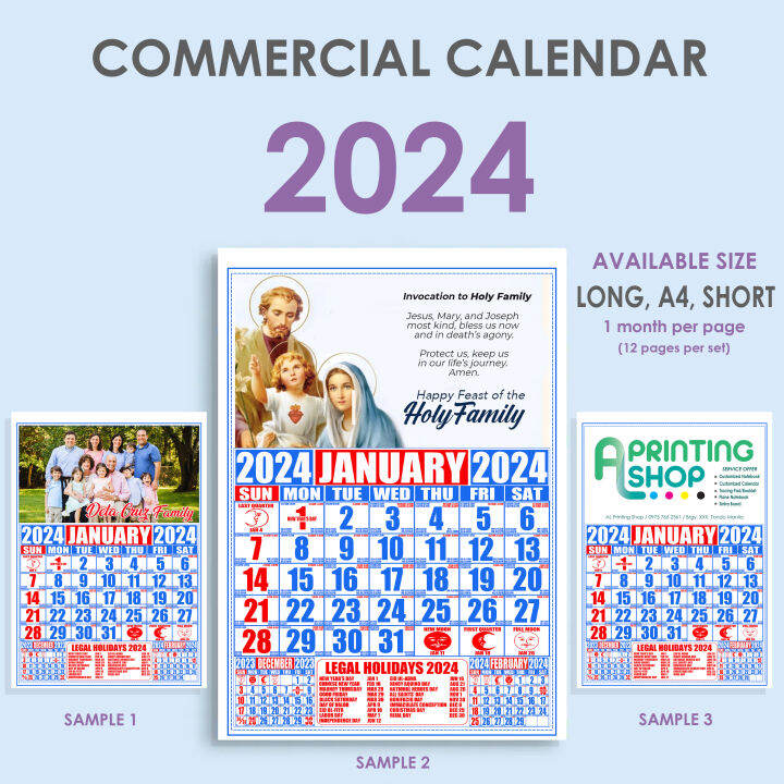 Commercial personal Calendar 2024, 12 pages 1 month per page with moon ...