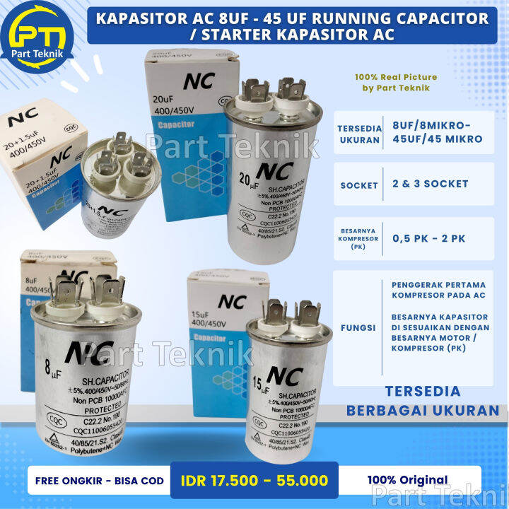 KAPASITOR AC / RUNNING CAPACITOR / STARTER KAPASITOR AC 8UF - 45 UF ...