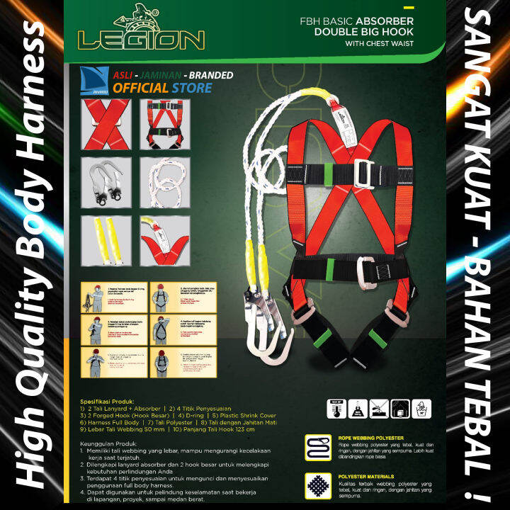 Tali Keselamatan Safety Webbing TANGGUH - Full Body Harness Double Big Hook + Chest Waist ...