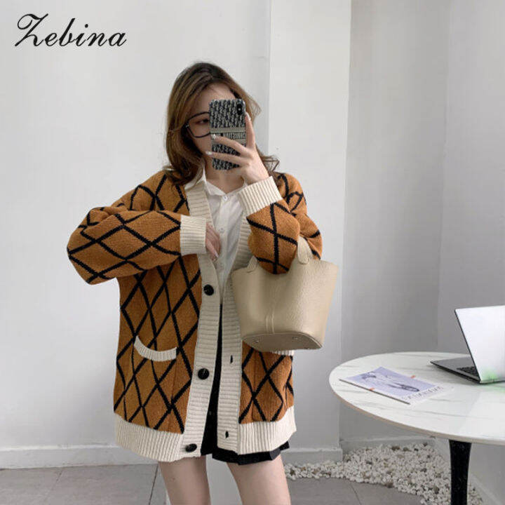 Zebina เสื้อคาร์ดิแกนถักคอวีแขนยาวสำหรับผู้หญิง,เสื้อสเวตเตอร์ถักแจ็ค ...
