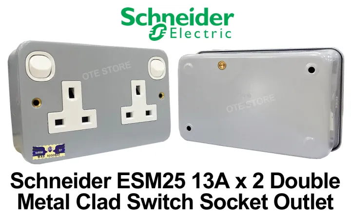 Schneider ESM25 2 Gang 13A Metal Clad Switch Socket Outlet S-Class ...