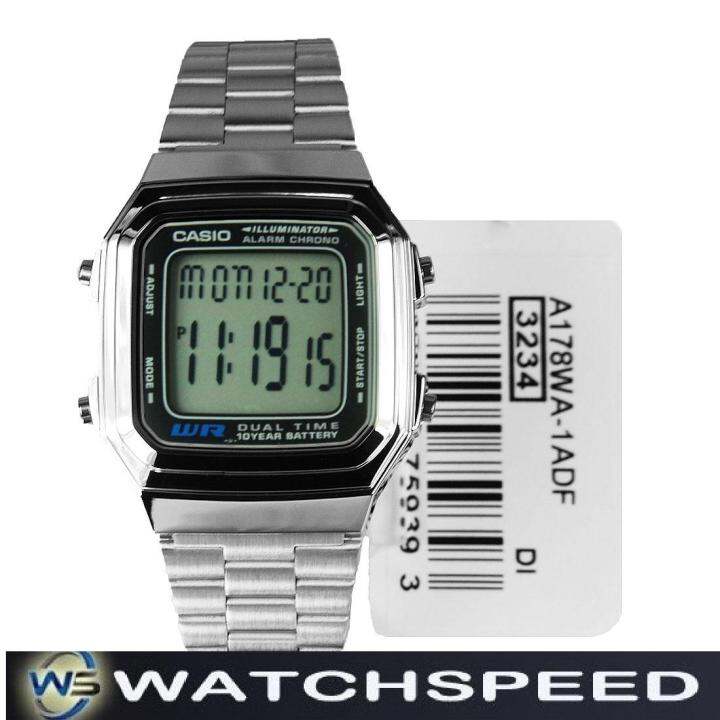 Casio A178WA-1A A178WA-1A Men's Digital Stainless Steel Alarm Dual Time Watch | Lazada Singapore