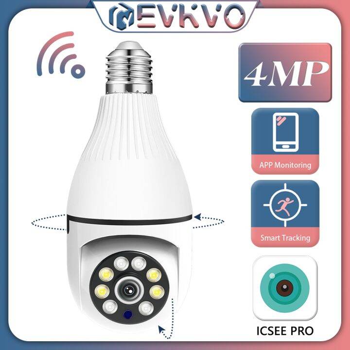 EVKVO [ Free 128GB SD Card ] ICsee PRO APP E27 4MP Dome Bulb IP Camera ...