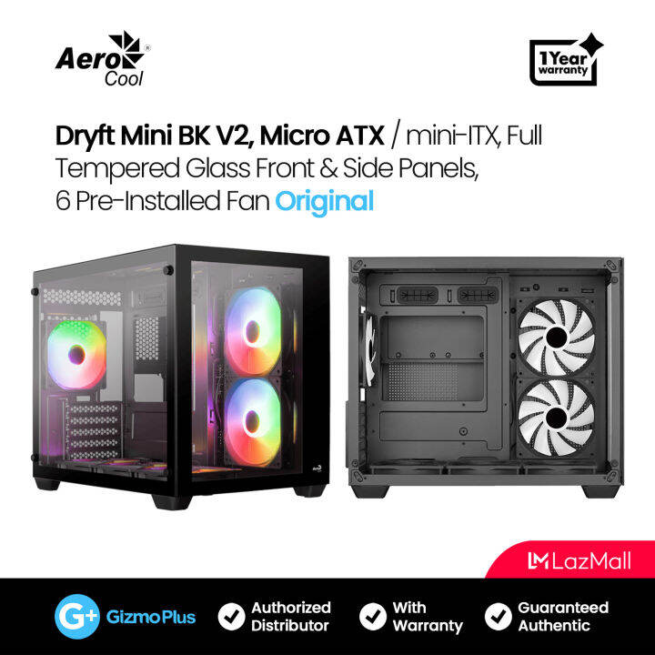 Aerocool Dryft Mini BK V2, Micro ATX / mini-ITX, Full Tempered Glass ...