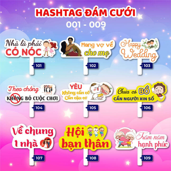 Mẫu bảng hashtag cầm tay chụp hình đám cưới, ăn hỏi, sinh nhật, thôi ...
