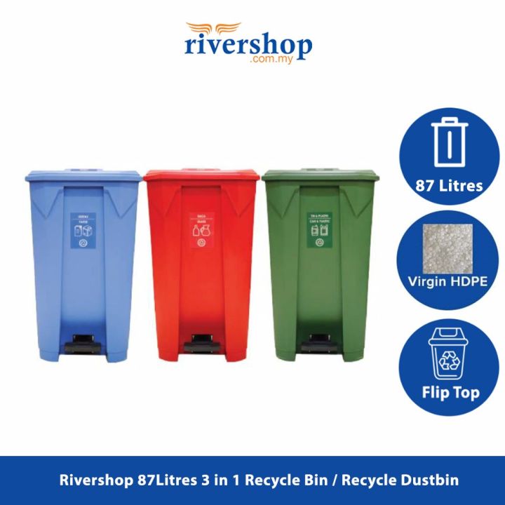 Rivershop 87Litres 3 in 1 Recycle Bin / Recycle Dustbin / Mobile ...