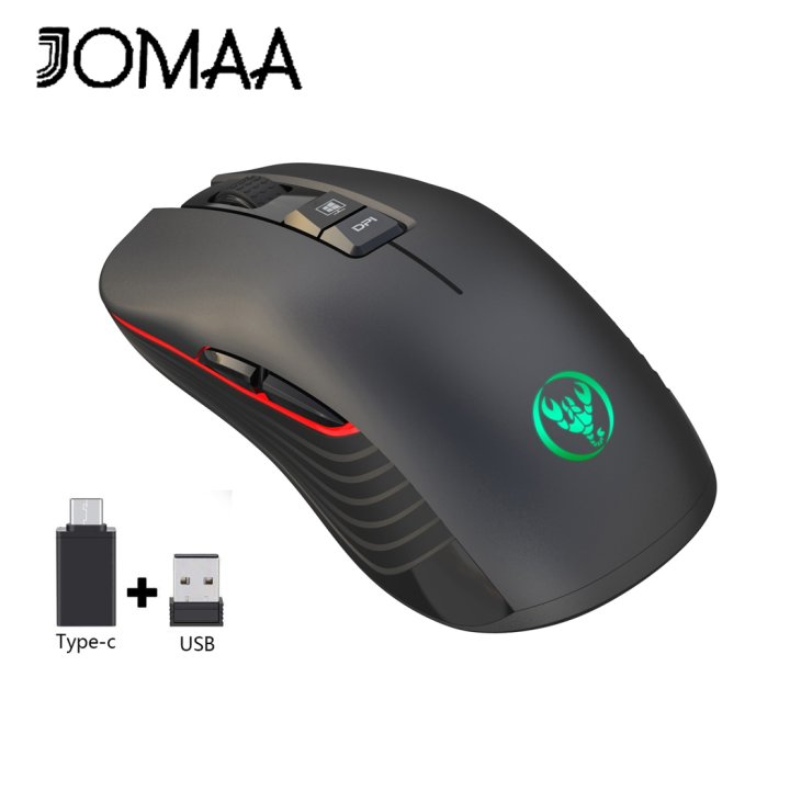 JOMAA 2.4GHz Wireless Gaming Mouse Rechargeable 3600DPI Adjustable USB Type-C Silent Mice for ...