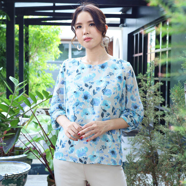 MIKIKO Blouse MI-B2221 ชิฟฟอนปริ้นท์ แขนยาว IGPU22-3 | Lazada.co.th