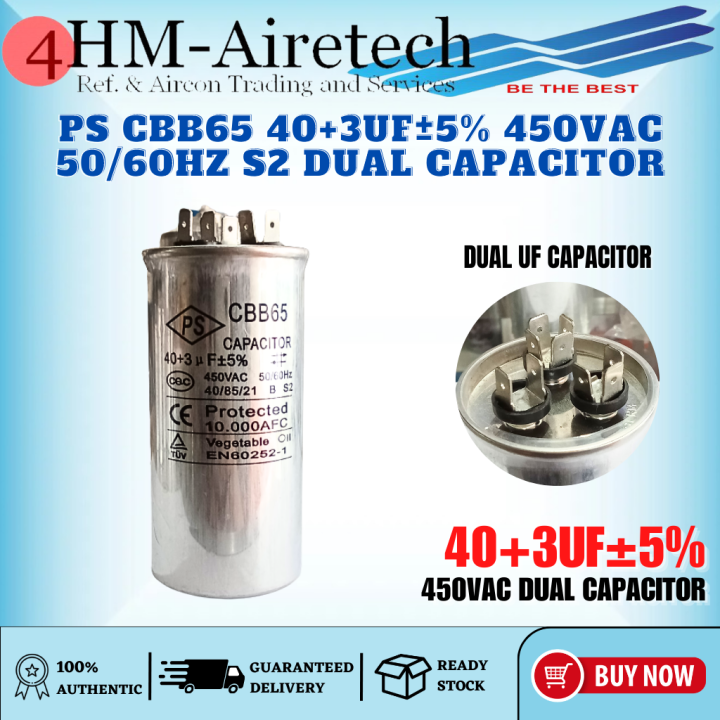 4HM [ GENERIC ] PS CBB65 40+3µF±5% 450VAC 50/60Hz S2 DUAL CAPACITOR ...