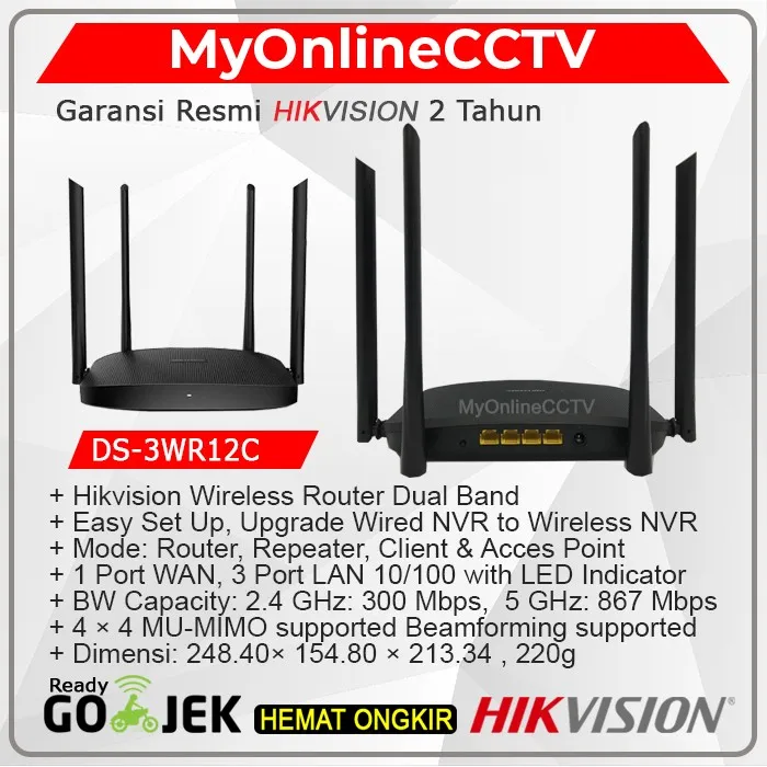 DS-3WR12C HIKVISION AC1200 Router Wireless Untuk IP Camera & NVR CCTV ...