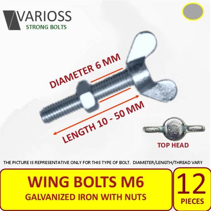 Wing Bolts M6 - 12 pcs, 6 mm diameter x ( 10 to 50 mm ) length ...