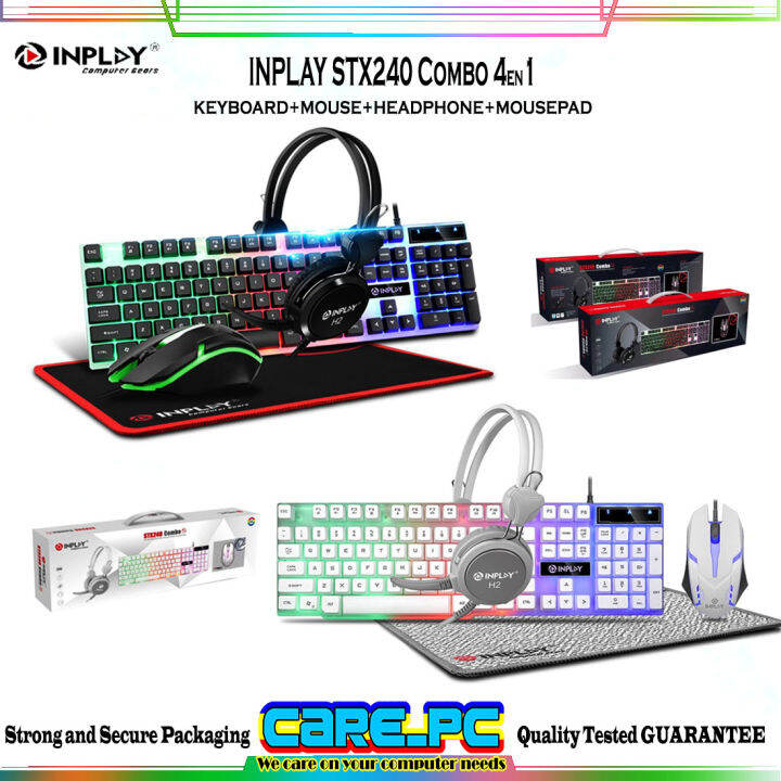 INPLAY STX240 Combo 4in1 KEYBOARD+ MOUSE+ HEADPHONE+ MOUSEPAD | Lazada PH