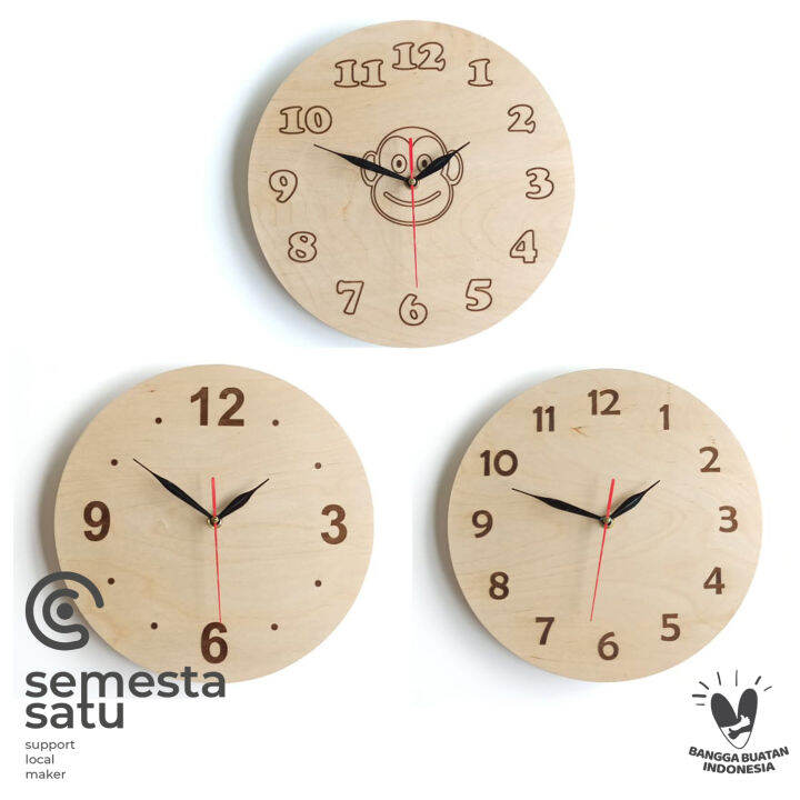 Jam dinding kayu wooden wall clock jam kayu plywood jam anak serat kayu ...