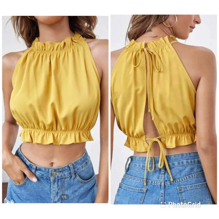 HALTER TRIM RAFFLES CROP TOP (SARAH.PH) | Lazada PH