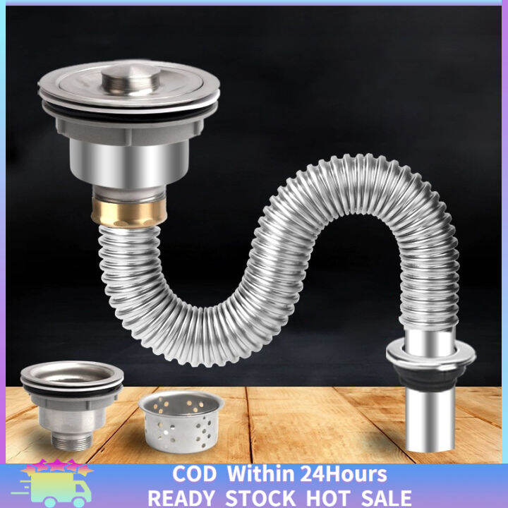 [Fast Delivery] Kitchen Sink Drain Pipe Stainless Steel Washing Basin Sink Drain Pipe Extended ...
