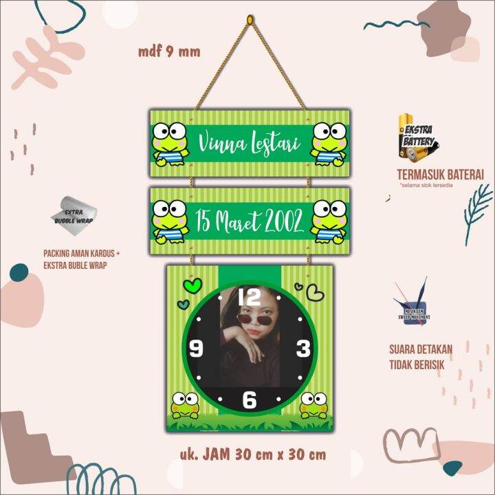 [FREE BATTERY] Jam dinding custom kayu kado ulang tahun/pernikahan ...