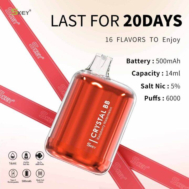 SKEY Crystal BB Disposable Vape Device 6000 Puffs Pod Nic 5 100 Legit ...