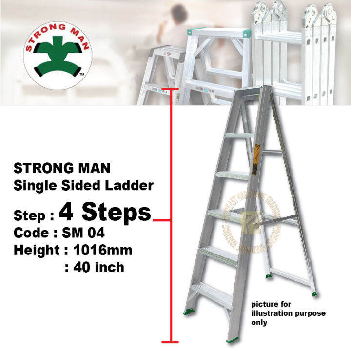 STRONGMAN 4 Steps Single Sided Aluminium Ladder (SM 04) | Lazada