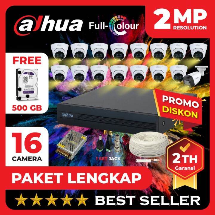 Paket CCTV DAHUA FULL COLOR Colorvu 2MP 16CH 16 Channel Kamera Komplit ...