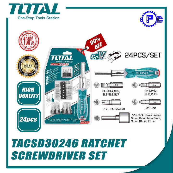 TOTAL HANDTOOLS 24PCS RATCHET SCREWDRIVER SET | Lazada PH