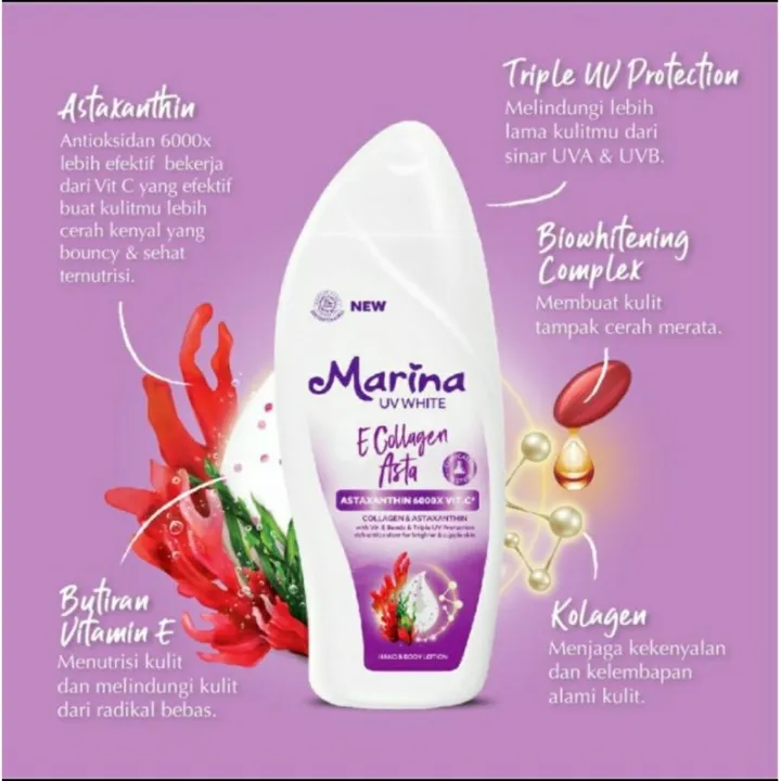 MARINA UV WHITE E COLLAGEN ASTA HANDBODY LOTION 460ML | Lazada Indonesia