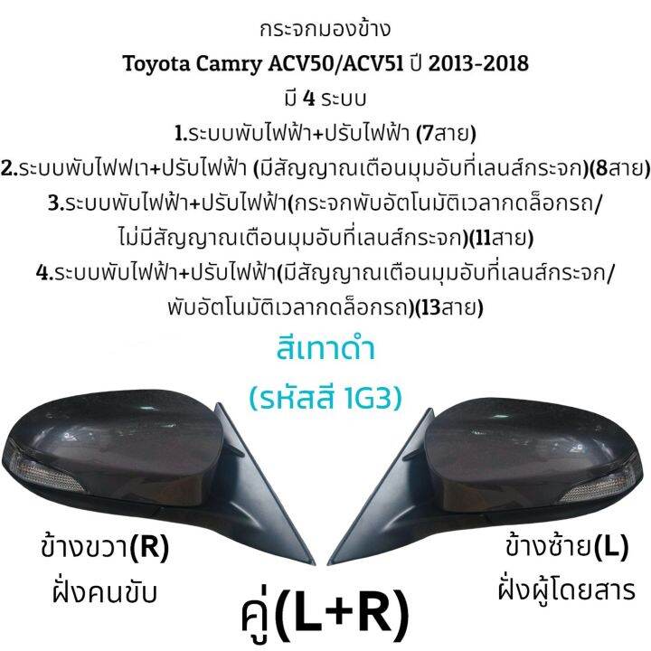 กระจกมองข้าง Toyota Camry ACV50/ACV51 ปี 2013-2018 ระบบพับไฟฟ้า+ปรับ ...