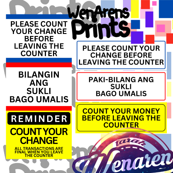 Count your change money bilangin sukli PVC Plastic, Laminated ...