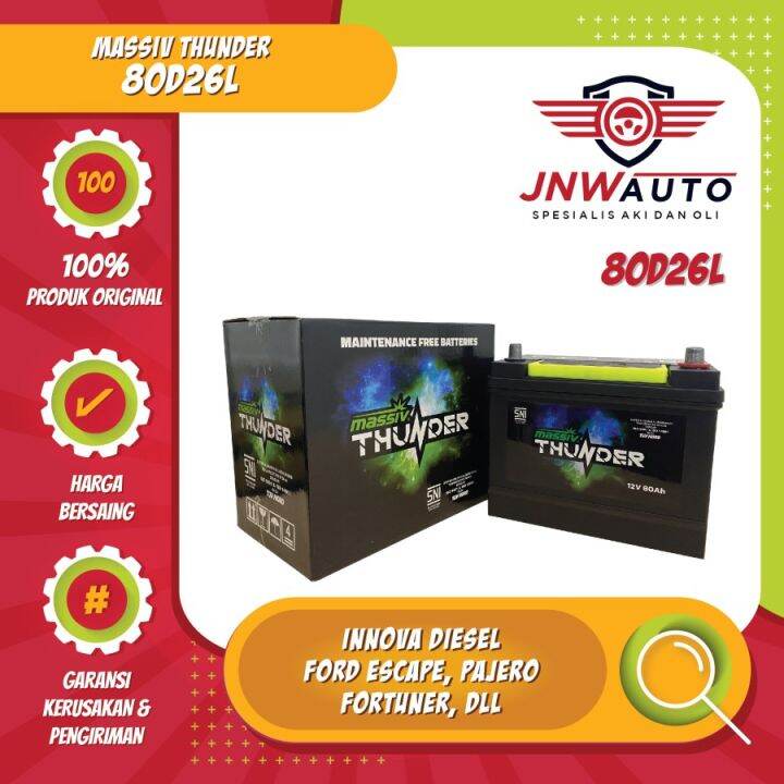 Aki Massiv Thunder 80D26L untuk mobil Fortuner, Pajero Sport | Lazada ...