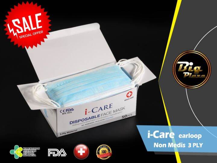 Masker i-Care Earloop 3ply isi 50 Pcs Icare - Big Plaza | Lazada Indonesia