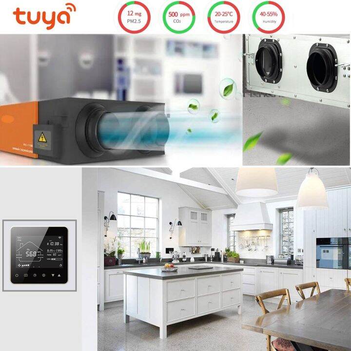 TUYA WIFI Smart Home CO2 PM2.5 Fresh Air Valve System Fan Coil Unit Dehumidifier Ventilation ...