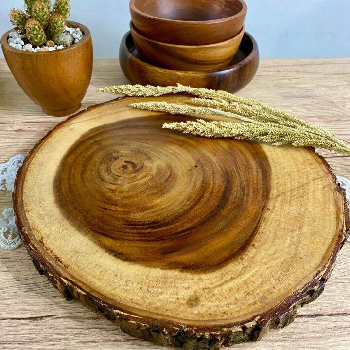 Luid Lokal Acacia Wood Rustic Log Round Chopping Board Natural Bark ...