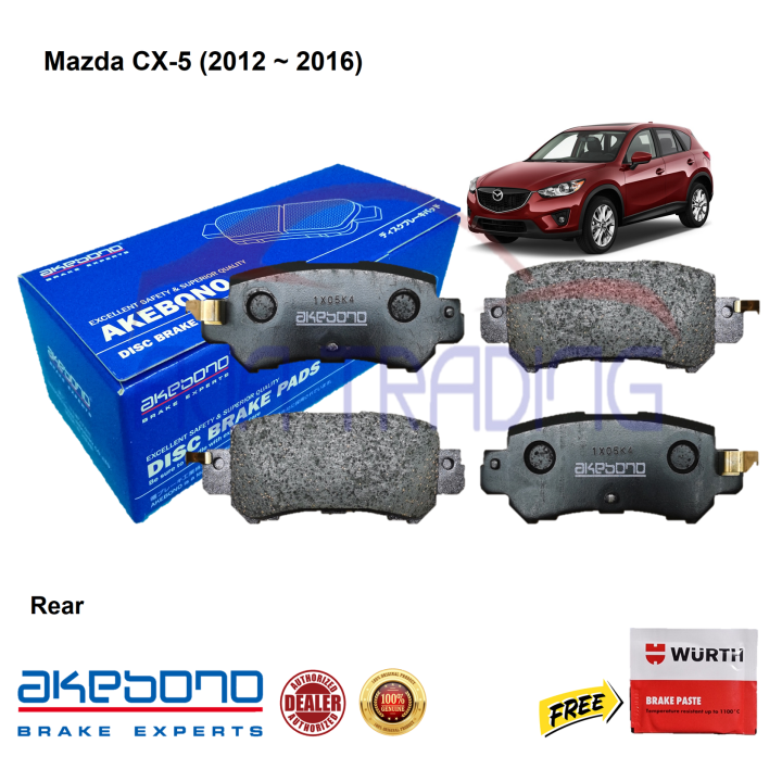 Genuine Akebono Rear Brake Pads for Mazda CX-5 (2012 - 2016) with WURTH ...