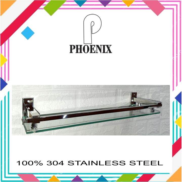 PHOENIX Stainless Steel Glass Shelves 304 Pure Stainless Steel Rack Wall Hanging bathroom ...