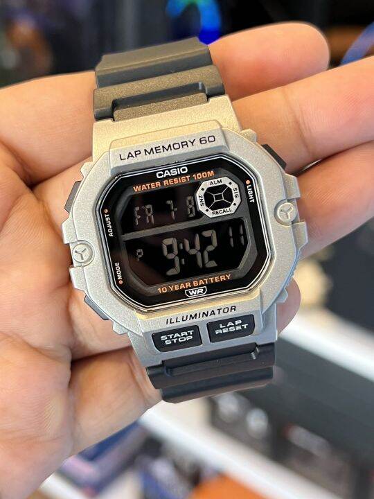 ORIGINAL CASIO Illuminator Digital Silver Resin Black Strap Band Men's ...