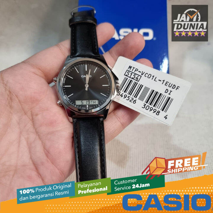 CASIO ORIGINAL - CASIO MTP-VC01L-1EUDF - MEN - KULIT - Hitam - Jam ...