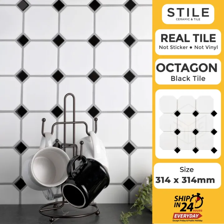 [REAL TILE] Octagon Black Tile Mosaic Tiles /Mozek/Ceramic Tiles/Mozek ...