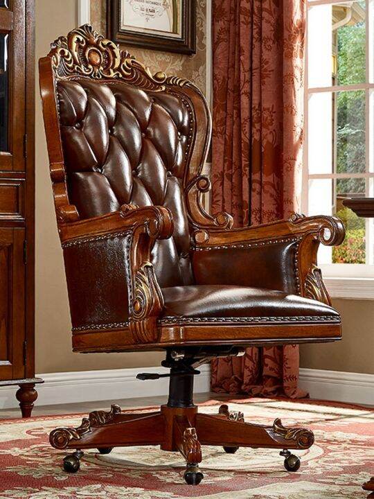 European solid wood computer chair leather boss chair swivel chair ...
