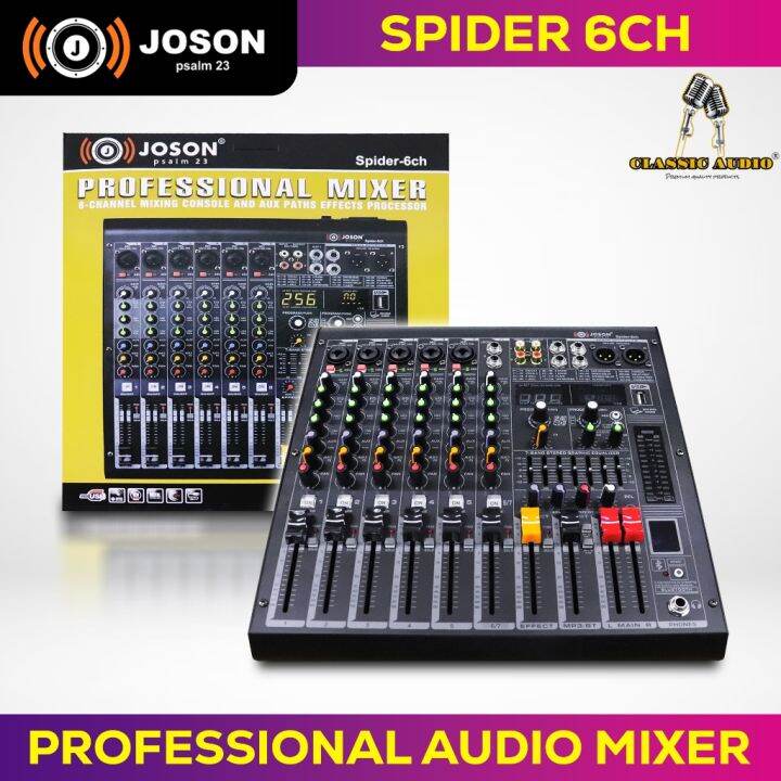 Joson Spider 6 Channel Professional Audio Mixer with +46V Phantom Power ...