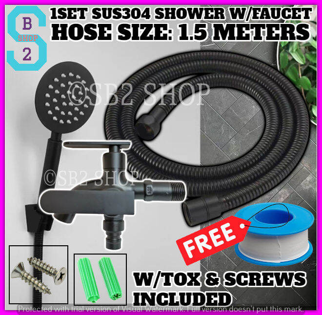 SB2-#43+A041+1206 1SET Stainless Steel SUS304 Black Matte Rectangular Shower Set with Two Way ...