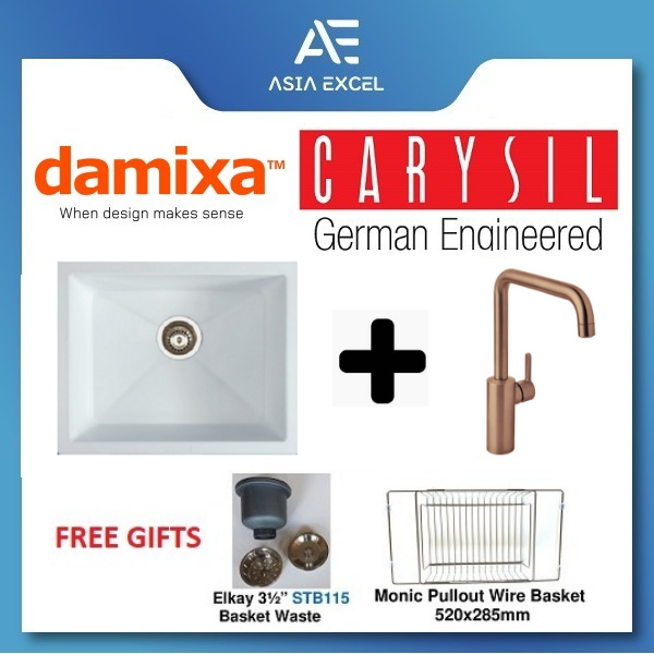 CARYSIL SALSA SINK SINGLE BOWL STAINLESS STEEL KITCHEN SINK + DAMIXA SILHOUET SINGLE LEVER ...