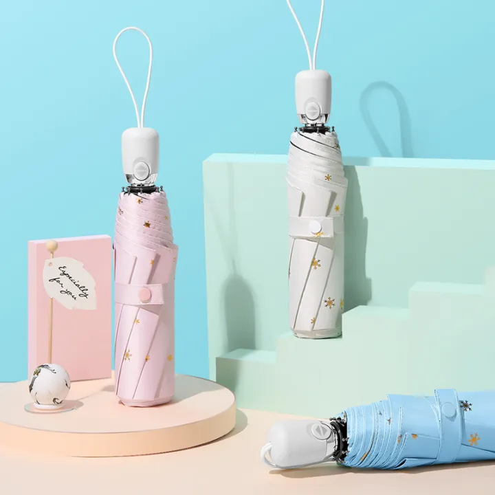 Snowflake Folding Automatic Umbrella Black Glue Sunscreen Three Fold ...